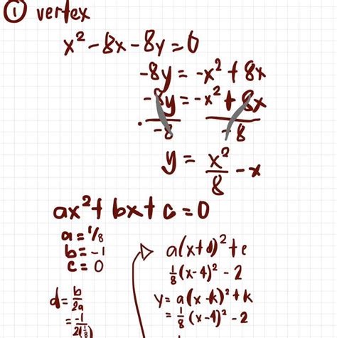 Find The Focus Vertex And Directrix Of The Following Parabola X