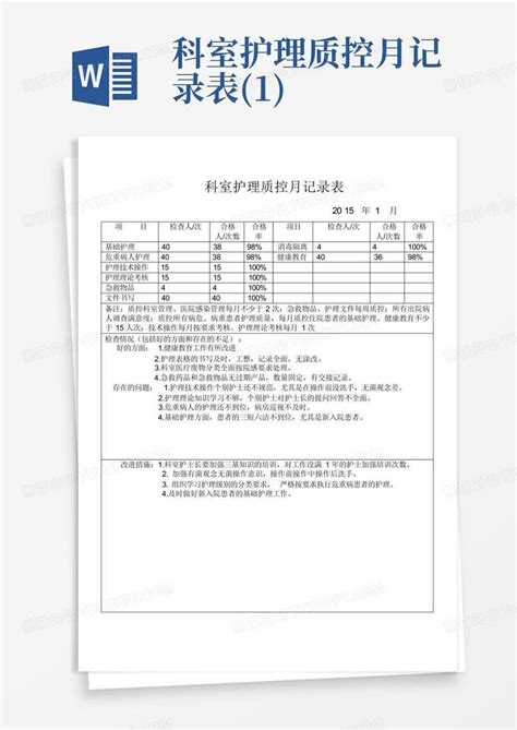 科室护理质控月记录表 1 Word模板下载 编号qoznmmjz 熊猫办公