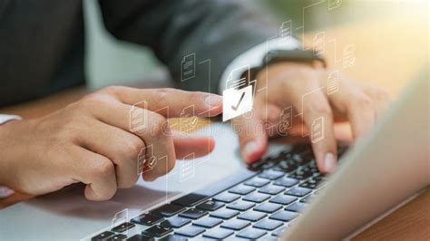 Businessman Checking Document Management System Dms And Approve Streamline Online Docs