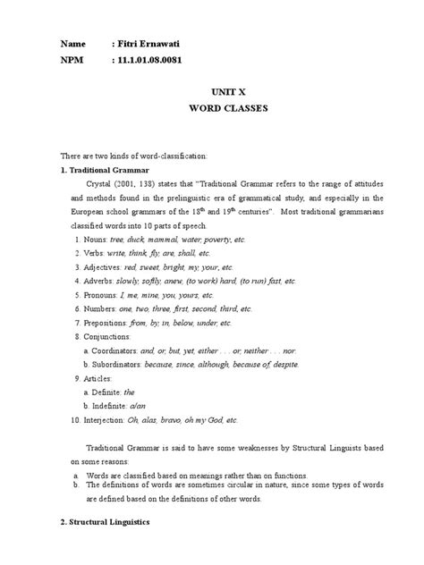 morpho syntax pdf part of speech word