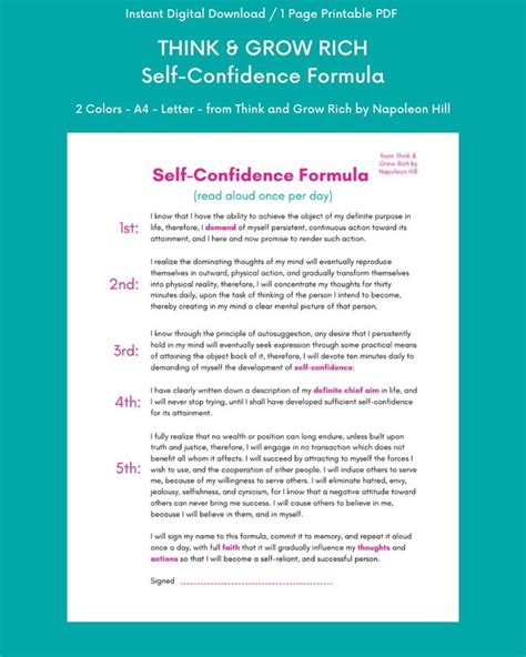 Think And Grow Rich Self Confidence Formula With Notes Pages Fillable