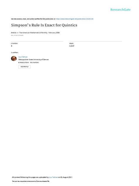 Simpsons Rule Is Exact For Quintics Pdf Integral Function Mathematics