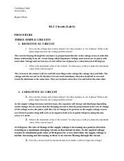 Report Sheet Lab RLC Circuits Docx Curshuna Clark Report Sheet RLC Circuits Lab