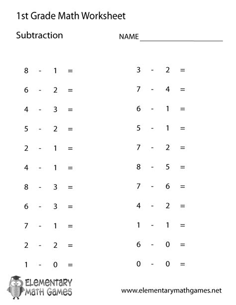 Subtraction Worksheets For 1st Grade Printable Word Searches