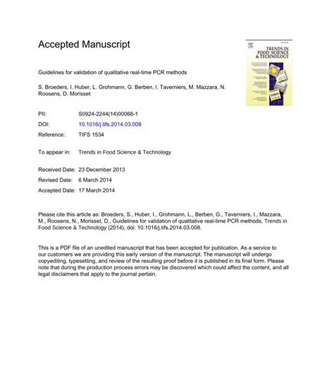 Pdf Guidelines For Validation Of Qualitative Real Time Pcr Methods