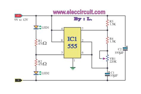 Dual Led Flasher Circuit Using 555 Timer