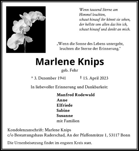 Traueranzeigen Von Marlene Knips Gatrauerde