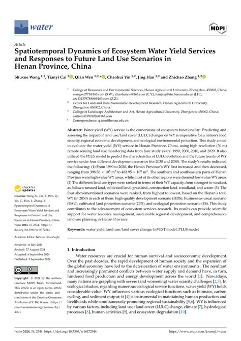 Pdf Spatiotemporal Dynamics Of Ecosystem Water Yield Services And