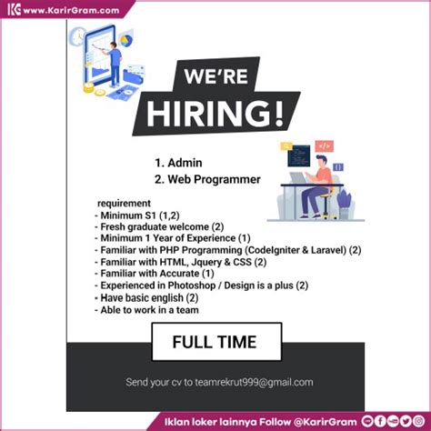 Lowongan Kerja Were Hiring 1 Admin 2 Web Programmer Bagi Yang