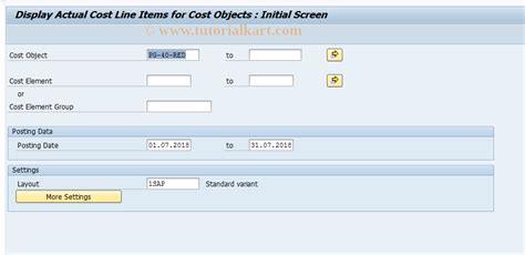 KKCS SAP Tcode Cost Objects Line Items Actual
