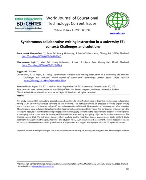 Pdf Synchronous Collaborative Writing Instruction In A University Efl Context Challenges And