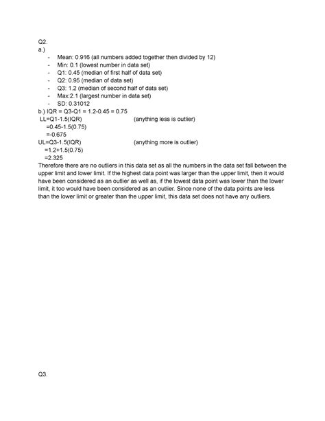 Stats Assignment 1 Q2 A Mean 0 All Numbers Added Together Then