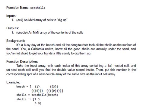 Solved Function Name Seashells Inputs 1 Cell An Mxn