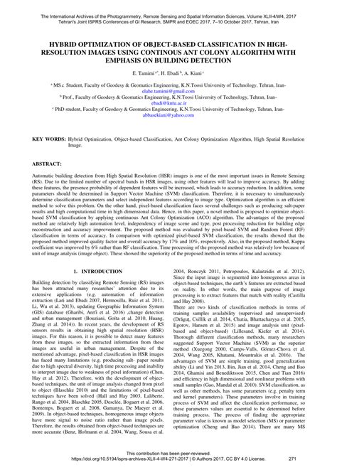 Pdf Hybrid Optimization Of Object Based Classification In High Resolution Images Using
