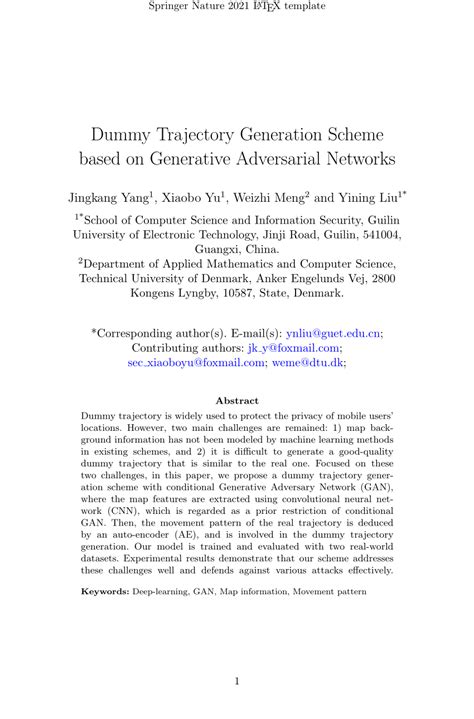 Pdf Dummy Trajectory Generation Scheme Based On Generative Adversarial Networks