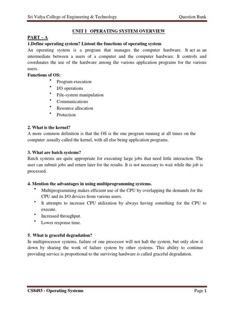 Unit 1 2marks Pdf Operating System Process Computing