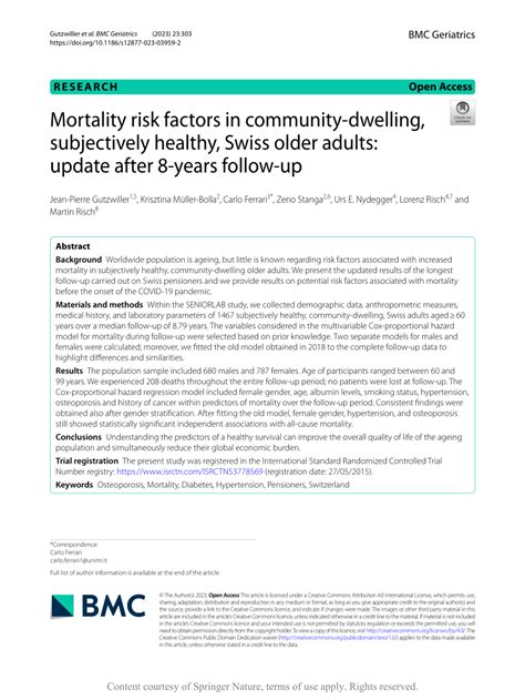 Pdf Mortality Risk Factors In Community Dwelling Subjectively