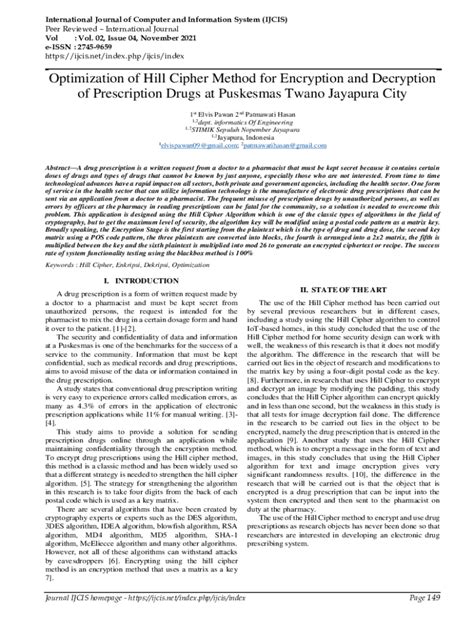 Fillable Online Optimization Of Hill Cipher Method For Encryption And