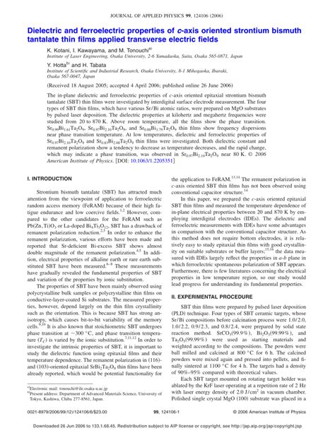 Pdf Dielectric And Ferroelectric Properties Of C Axis Oriented Strontium Bismuth Tantalate