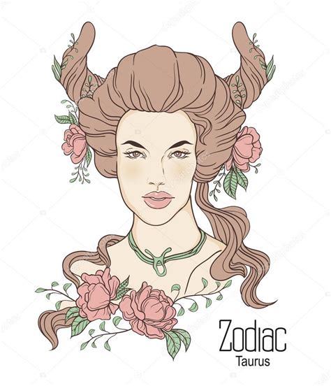 Zodiac Vector Illustration Of Taurus As Girl With Flowers Stock Vector Image By Jka 102440858