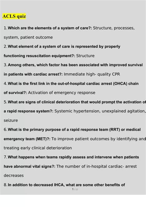 2023 ACLS Quiz Questions And Answers Latest 2023 2024 Verified Answers ACLS ACLS