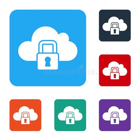 White Cloud Computing Lock Icon Isolated On White Background Security