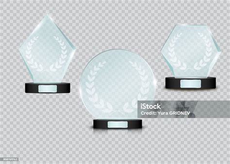 원형 유리 트로피 수상입니다 벡터 일러스트 레이 션 회색 배경에 고립 결정체에 대한 스톡 벡터 아트 및 기타 이미지 결정체