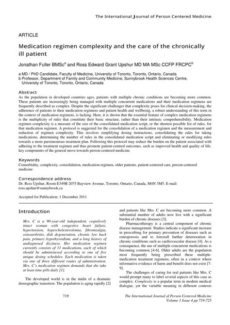 Pdf Medication Regimen Complexity And The Care Of The Chronically Ill Patient