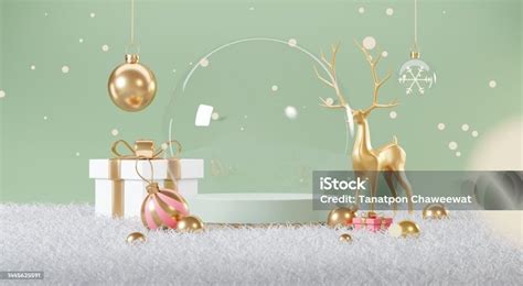 최소한의 새해 이벤트 테마의 연단 무대 플랫폼이 있는 크리스마스 배경 제품 디스플레이 모의 배너에 대 한 메리 크리스마스 장면입니다 크리스마스 겨울 장면의 빈 스탠드 받침대