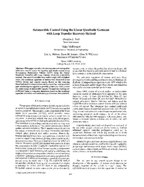 Pdf Submersible Control Using The Linear Quadratic Gaussian With Loop