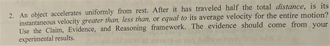 Solved An Object Accelerates Uniformly From Rest After It