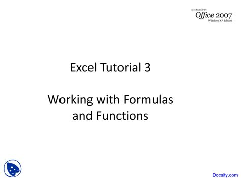 Formulas And Functions Excel Foundation Lecture Slides Docsity