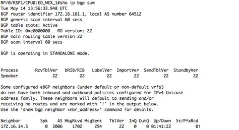 solved troubleshooting with ios bgp and ios xr bgp routing table empty cisco community