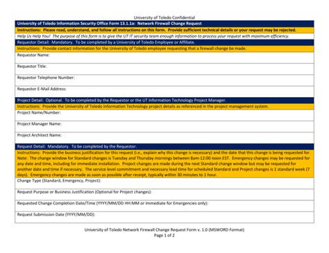 Network Firewall Change Request Form University Of Toledo