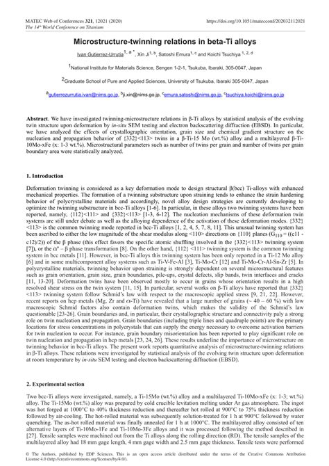 Pdf Microstructure Twinning Relations In Beta Ti Alloys