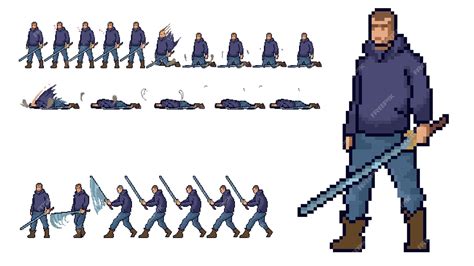 premium vector man holding wood atack pixel art character ready to use in animation and game