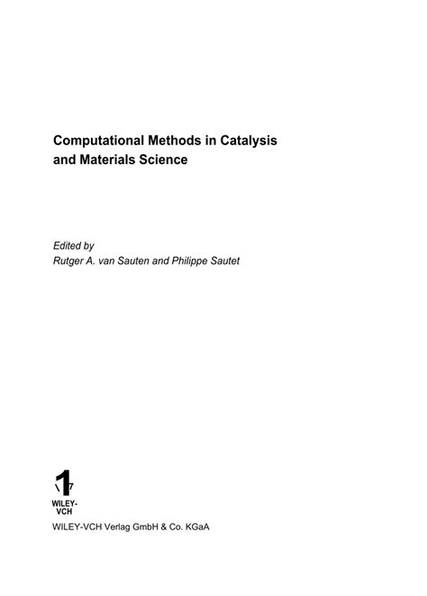 Pdf Computational Methods In Catalysis And Materials Science An Introduction For Scientists