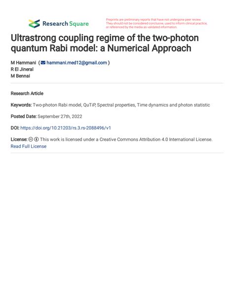 Pdf Ultrastrong Coupling Regime Of The Two Photon Quantum Rabi Model
