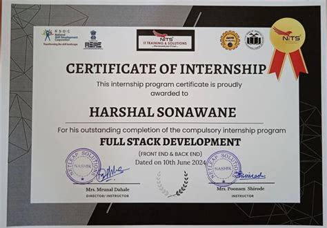 harshal sonawane on linkedin internship certificate full stack