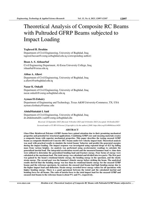 Pdf Theoretical Analysis Of Composite Rc Beams With Pultruded Gfrp Beams Subjected To Impact