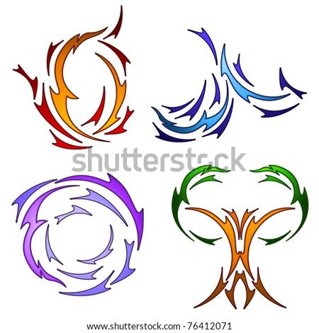 The Four Elements Rendered In Tattoo Style Stock Vector Illustration