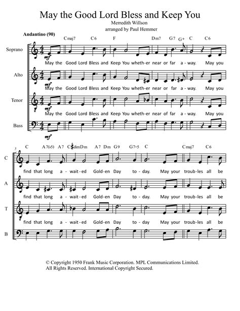 May The Good Lord Bless And Keep You Arr Paul Hemmer By Andrews
