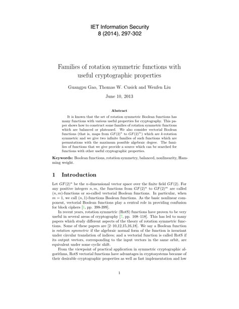 Pdf Families Of Rotation Symmetric Functions With Useful Cryptographic Properties