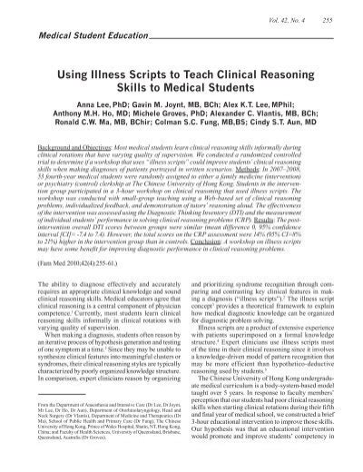 Using Illness Scripts To Teach Clinical Reasoning Skills To Stfm