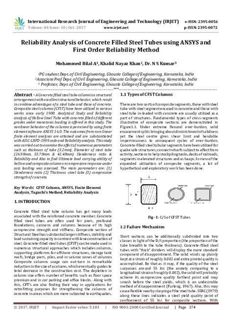 Pdf Reliability Analysis Of Concrete Filled Steel Tubes Using Ansys