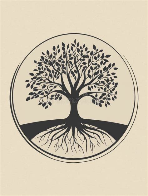 Tree Of Life Design Showcasing Distinct Roots With A Minimalist Circular Outline Perfect For