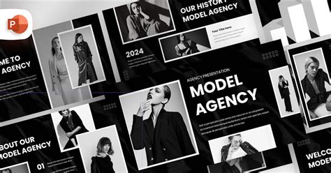 Черно белое модельное агентство Шаблон Powerpoint Presentation Templates Включая модель и