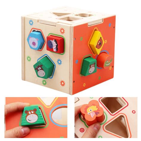 Wooden Shape Sorting Cube Classic Sorting Matching Vicedeal