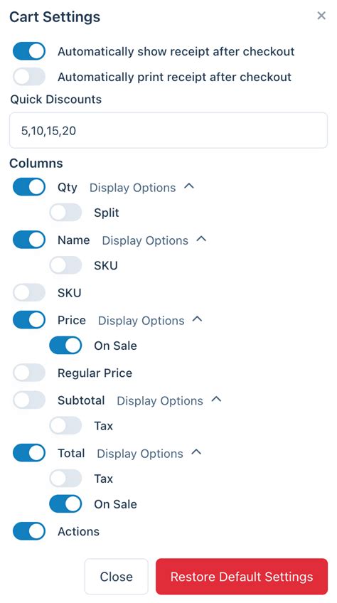 Cart Settings WCPOS Point Of Sale For WooCommerce