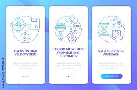 Strategies For Raising Prices Blue Gradient Onboarding Mobile App Screen Walkthrough 3 Steps